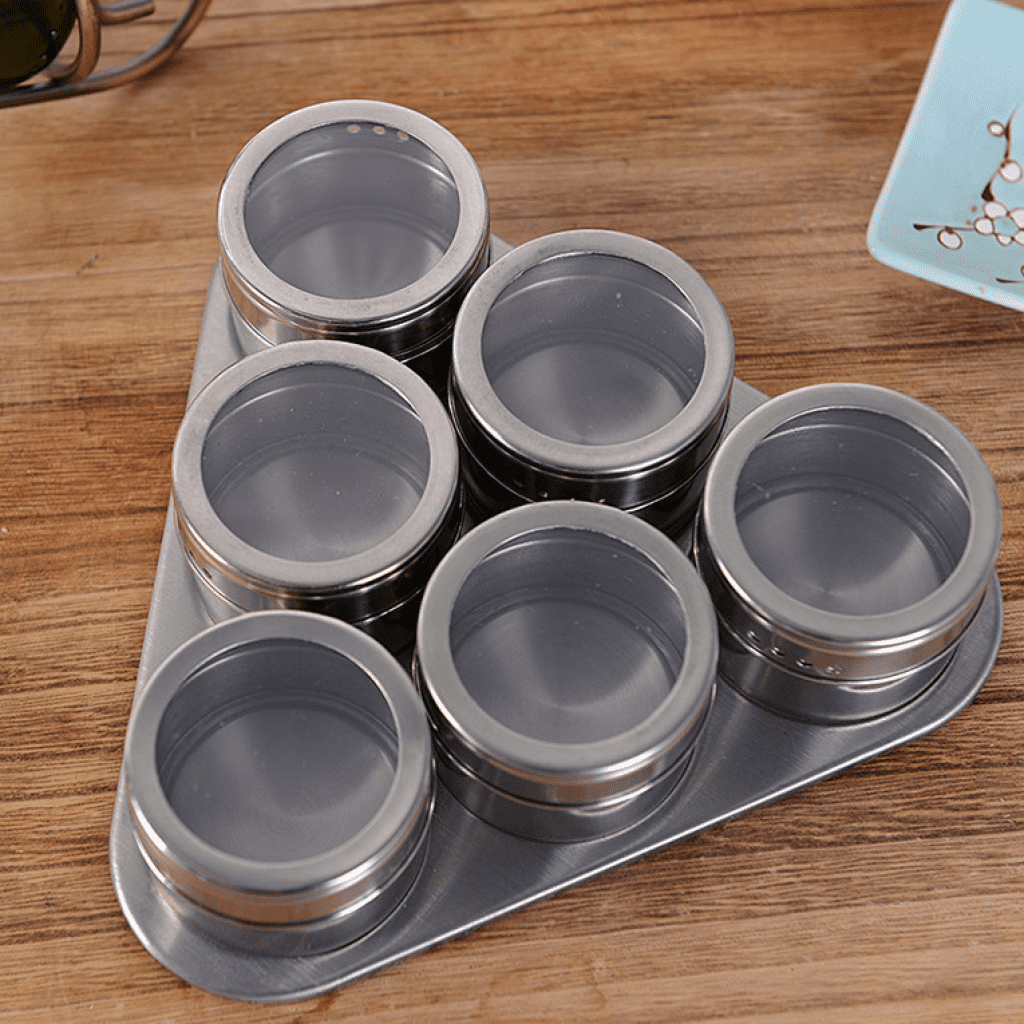 16 Pots à Épices Inox Aimantés - Rangements à Épices