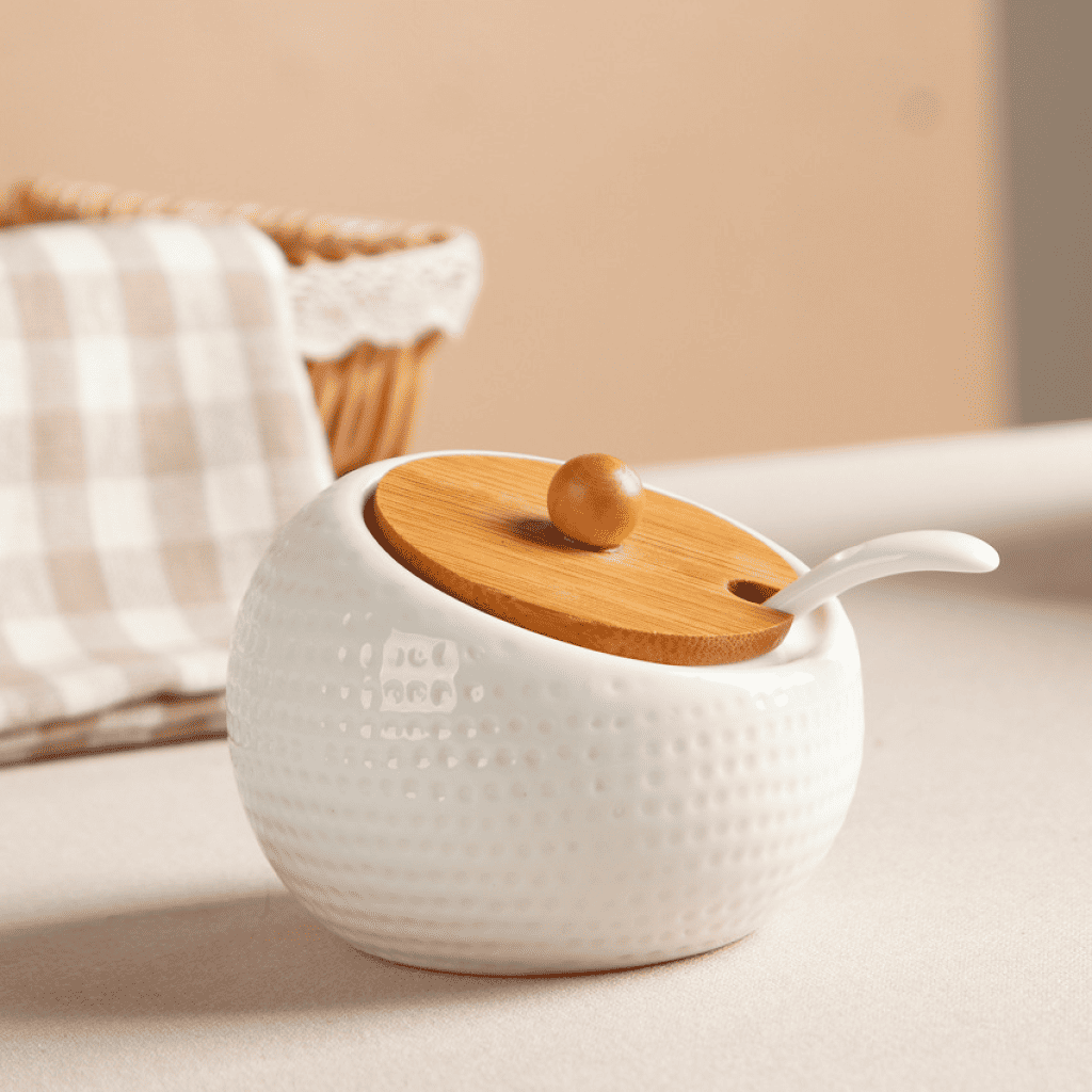 Pot Céramique Couvercle Bois - Rangements à Épices